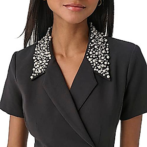 Karl Lagerfeld Paris Women's Pleated Buttons Pearl Dress, Black, 4