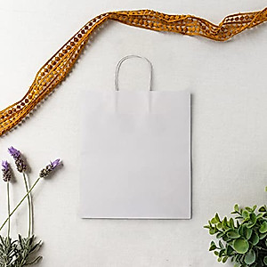 PAICUIKE White Kraft Paper Bags Gift Bags With Handle 10.6x4.3x8.3 100Pcs Party Favor Bags for Shopping Wedding,Baking Outer Bags,Birthday Party,Celebrations Gift Package