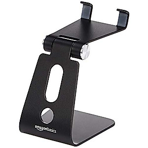 Amazon Basics Adjustable Aluminum Cell Phone Desk Stand for iPhone and Android, Black, 3.3 x 3 x 4.2 Inch (LxWxH)
