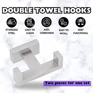 Double Towel Hook SUS304 Stainless Steel Hand Towel Holder for Bathroom Heavy Duty Robe Hook Wall Mounted 2 Pack