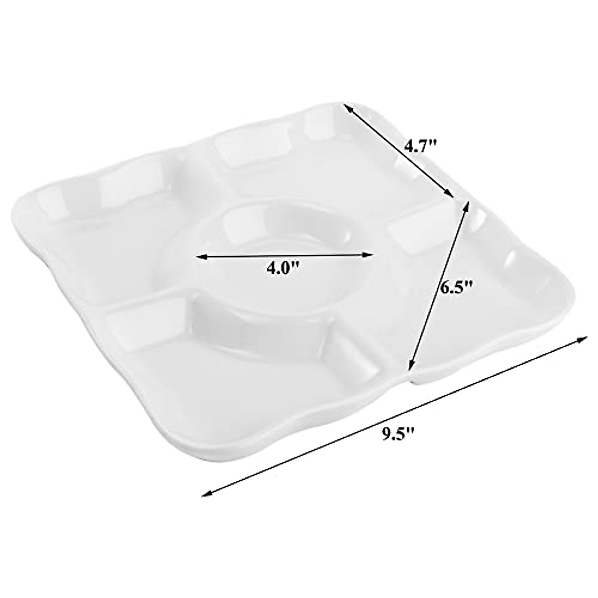 Okllen 3 Pack Porcelain Divided Serving Tray, White Appetizer Tray Platter for Chips and Dip, 5 Compartments Decorative Fruit Veggie Tray Candy Snacks Dishes, Square, 9.5" L x 9.5" W x 1" H