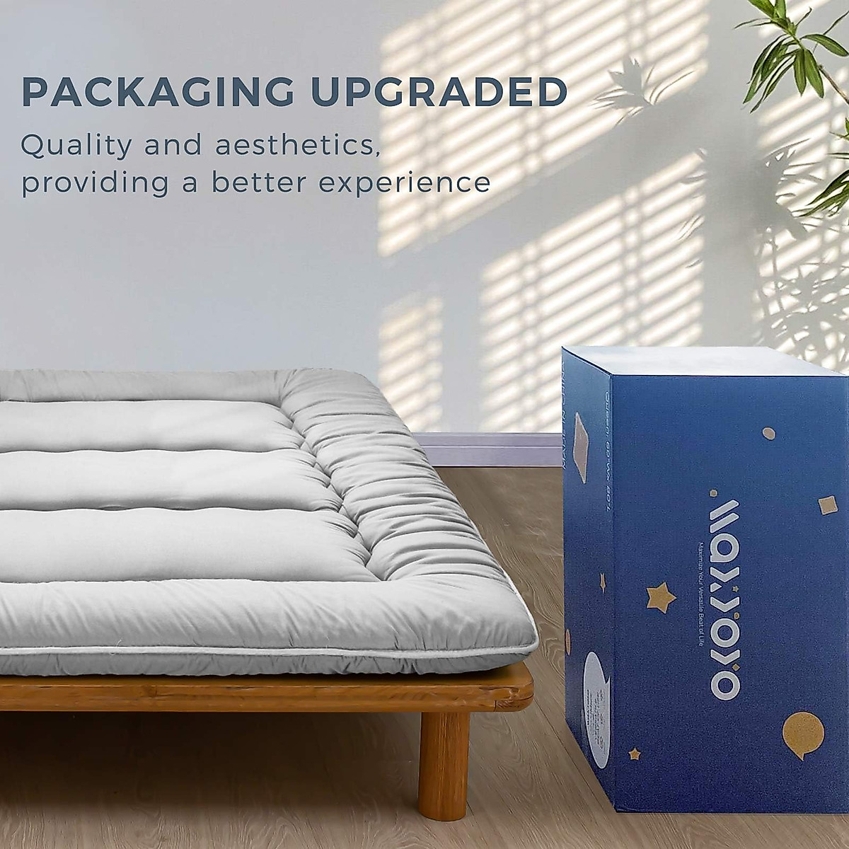 MAXYOYO Japanese Floor Mattress Futon Mattress, Thicken Daybed Sleeping Pad Foldable Roll Up Boys Girls Dormitory Kids Lounger Bed Couch and Sofa, Grey, Full