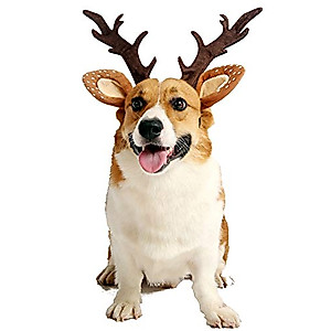 Impoosy Pet Deer Costume Hat Merry Christmas Dog Antlers Headbands Elastic Band Adjustable Reindeer Cap Hair Headwear Accessories (Small)