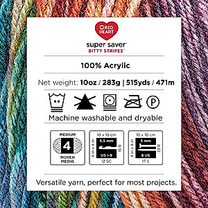 Red Heart Super Saver Bitty Stripe Crayon Box Yarn - 2 Pack of 10oz/283g - 100% Acrylic - #4 Worsted (Medium) - 515 Yards - Knitting/Crochet