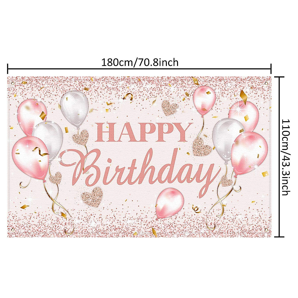 Pink and Rose Gold Happy Birthday Party Decorations Supplies Birthday Party Backdrop for Women and Girls Happy Birthday Banner Baby Shower Sweet 16 Photography Background Photo Booth