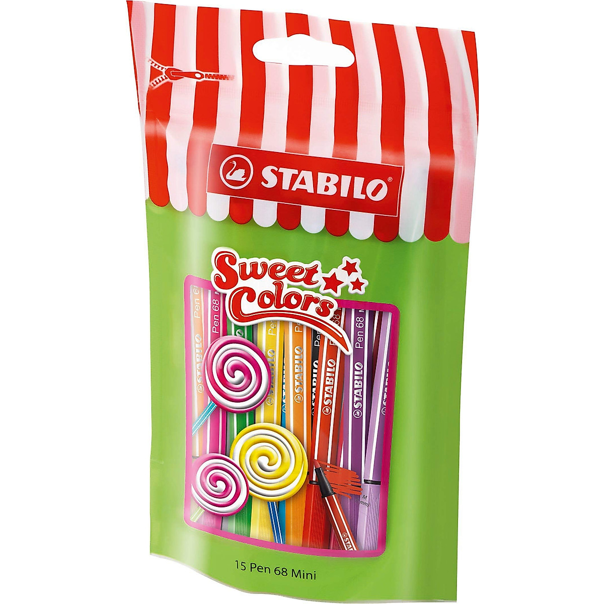 STABILO Pen 68 Mini Sweet Colors Premium Felt-Tip Pens - Assorted Colours, Pack of 15