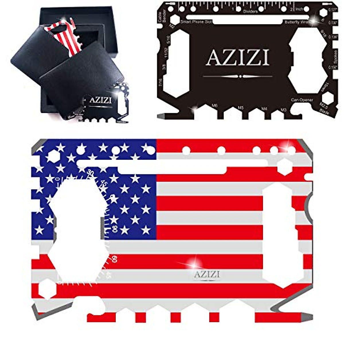 2021 Wow Fashions AZIZI 46 in 1 Credit Card Tool- Best Holiday Gifts Stocking Stuffer- Cool Gadgets for Men- Wallet Multitool for Everyday EDC Survival Gear- Bottle Opener Screwdriver Cell Phone Stand