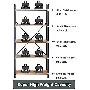 FATORRI Industrial L Shaped Computer Desk and 5 Tier Bookshelf for Home Office (Rustic Oak)
