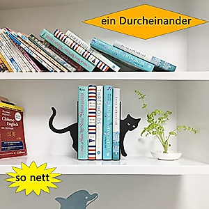 Metal Cat Bookends Cute Decorative,Book Ends for Shelves,Desktop Organize Heavy Books,Cat Lover Gifts for Women (Black)