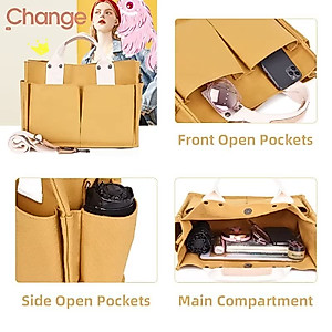 Mudono Canvas Tote Bag for Women Causal Multi Pockets Crossbody Purse Large Messenger Shoulder Bag Travel Everyday Handbag