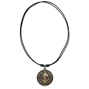 Bijoux de Ja Antique Bronze Saint Benedict of Nursia Medal Pendant Adjustable Cord Necklace 16"