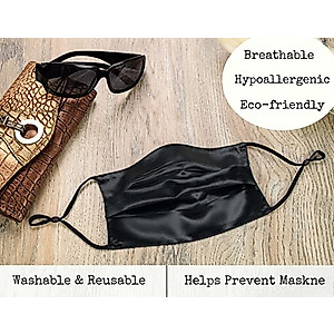 Celestial Silk Premium 22 Momme Silk Face Mask Reusable and Washable Anti Dust Mouth Cover with Adjustable Ear Loops Women (Pleated, Black)