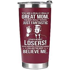 BETHEGIFT Mother's Day Gifts for Mom from Daughter, Son - Mom Gifts - Great Mom Coffee Tumbler - Birthday Gifts for New Mom, Mom To Be, Mother In Law - Present for Mom - Mom Cup 20oz, Red