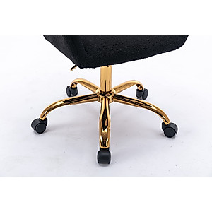 Mcltopz Faux Fur Home Office Chair, Modern Furry Office Chair, 360° Swivel Height Adjustable Desk Chair w/Gold Metal Leg, Comfy Vanity Makeup Chair Computer Task Chair for Home Office (Black)