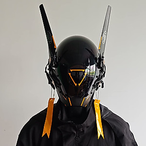 KYEDAY Punk Mask Cosplay for Men and Women, LED Round Light Mask Cosplay Halloween Fit Party Music Festival Accessories (Yellow)