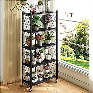 4-Shelf Foldable Storage Shelves with Wheels, Metal Shelves Heavy Duty Large Capacity Storage Shelving Unit, No Assembly, for Garage Kitchen, Warehouse, Closet, Basement and Pantry (White, 4 Tier)