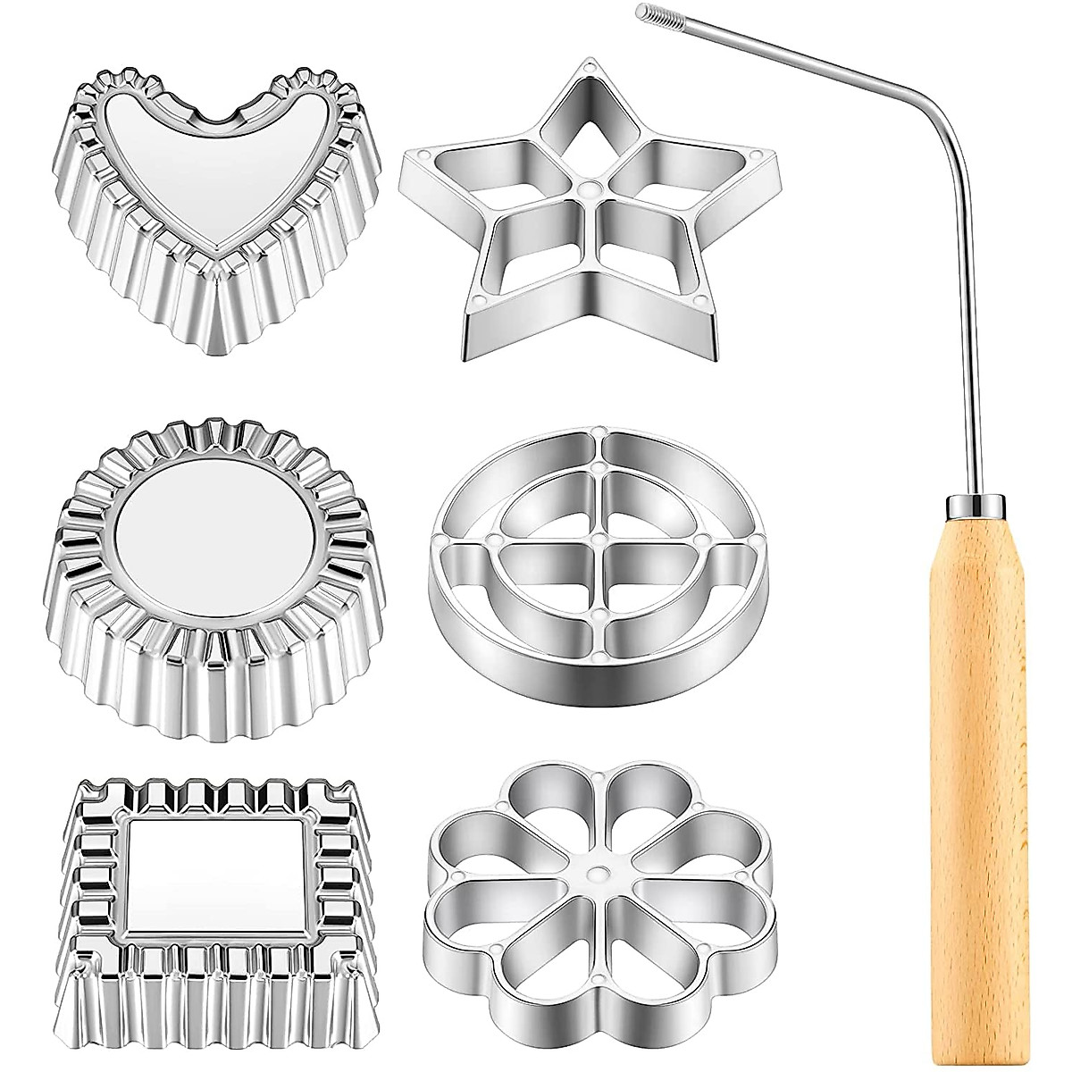 7 Pieces Rosettes Timbale Set, Rosette Iron Set with Handle, Lotus Flower Bunuelos Cookie Maker Mold, Funnel Cake Maker Kit…