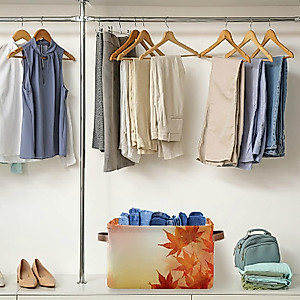 senya Thanksgiving Basket Fall Basket, Large Storage with Handles Thanksgiving Autumn Leaves Golden Maple Fabric Collapsible Storage Bins Organizer Bag for Storage