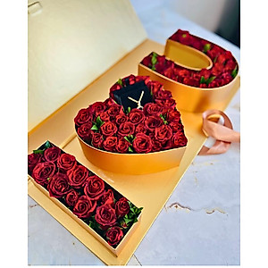 UNIKPACKAGING “I Love You” Flower Gift Letter Shaped Fillable Box, with Plastic Liners, Size 18″ x 7.7″ x 2.7″ inch, for Luxury Style Flower Arrangements (Gold)