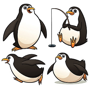 MEFOSS 4 Sheets Cute Penguin Wall Decals Removable Penguins Wall Paper Stickers Peel and Stick Baby Kids Bedroom Playroom Nursery Room Decor