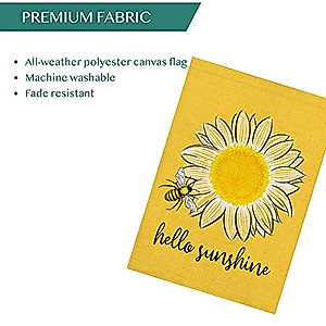 Qinqingo Hello Sunshine House Flag Summer Sunflower Bee Yard Flags 28 x 40 inch Double Sided Spring Summer Decor Seasonal Outdoor Decoration (HF-N)