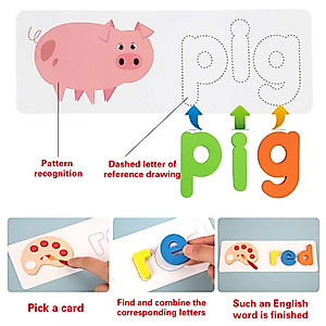 MASTOUR See and Spell Learning Toys,Matching Letter Game Words for Kids,Educational Learning Toys for Preschool Kindergarten 3-7 Year Old Girls Boys (28 Cards+52 Letters) +1