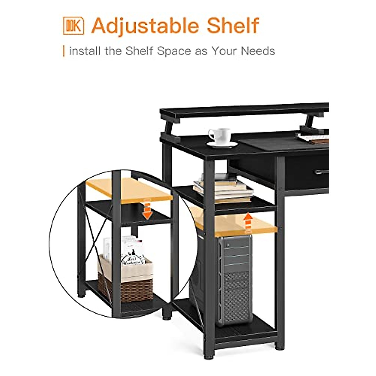ODK Computer Desk with Drawers, 48 Inch Office Desk with Storage & Shelves, Work Writing Desk with Monitor Stand Shelf, Black Home Office Desks for Small Spaces