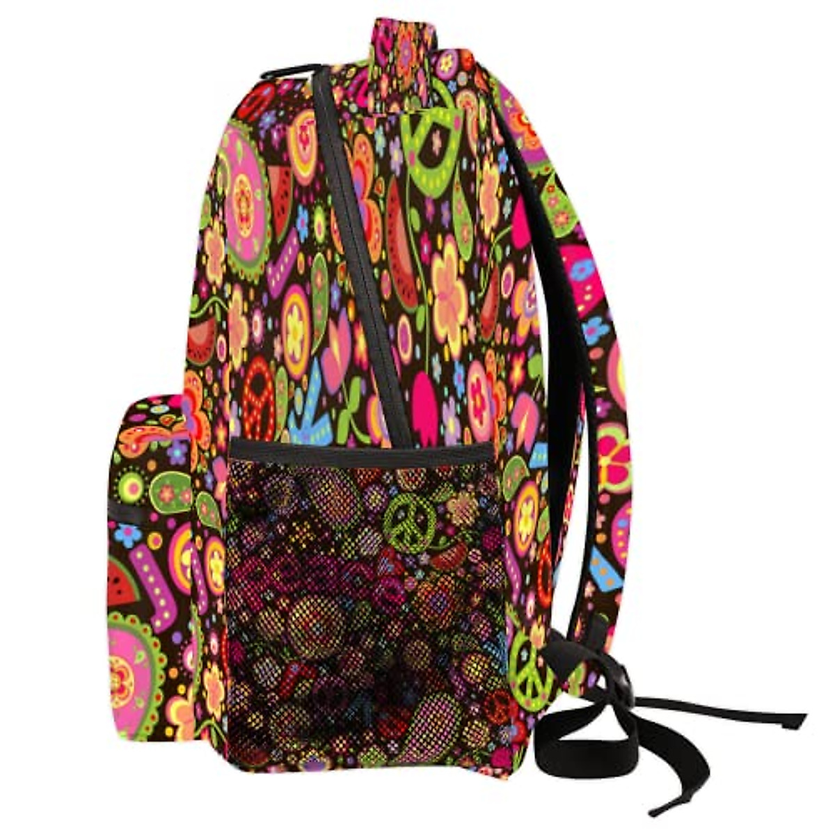 ZQYLAN Peace Sign School Laptop Backpack Colorful Floral Flower Teens School Bags Bookbag,18inch Large Water Resistant College Travel Computer Notebooks Daypack for Men Women