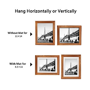 Fzyonghe 11x14 Picture Frame Display Pictures with Mat 8.5x11 or 11x14 Without Mat,Vertical or Horizontal for Wall or Tabletop Display