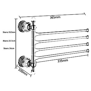 Swing Out Towel Bar, Antique Brass Crystal Folding Arm Swivel Hanger Bathroom Storage Organizer Rustproof Wall Mount, Hand Towel Holder for Shower Room, Kitchen Silver-4bars