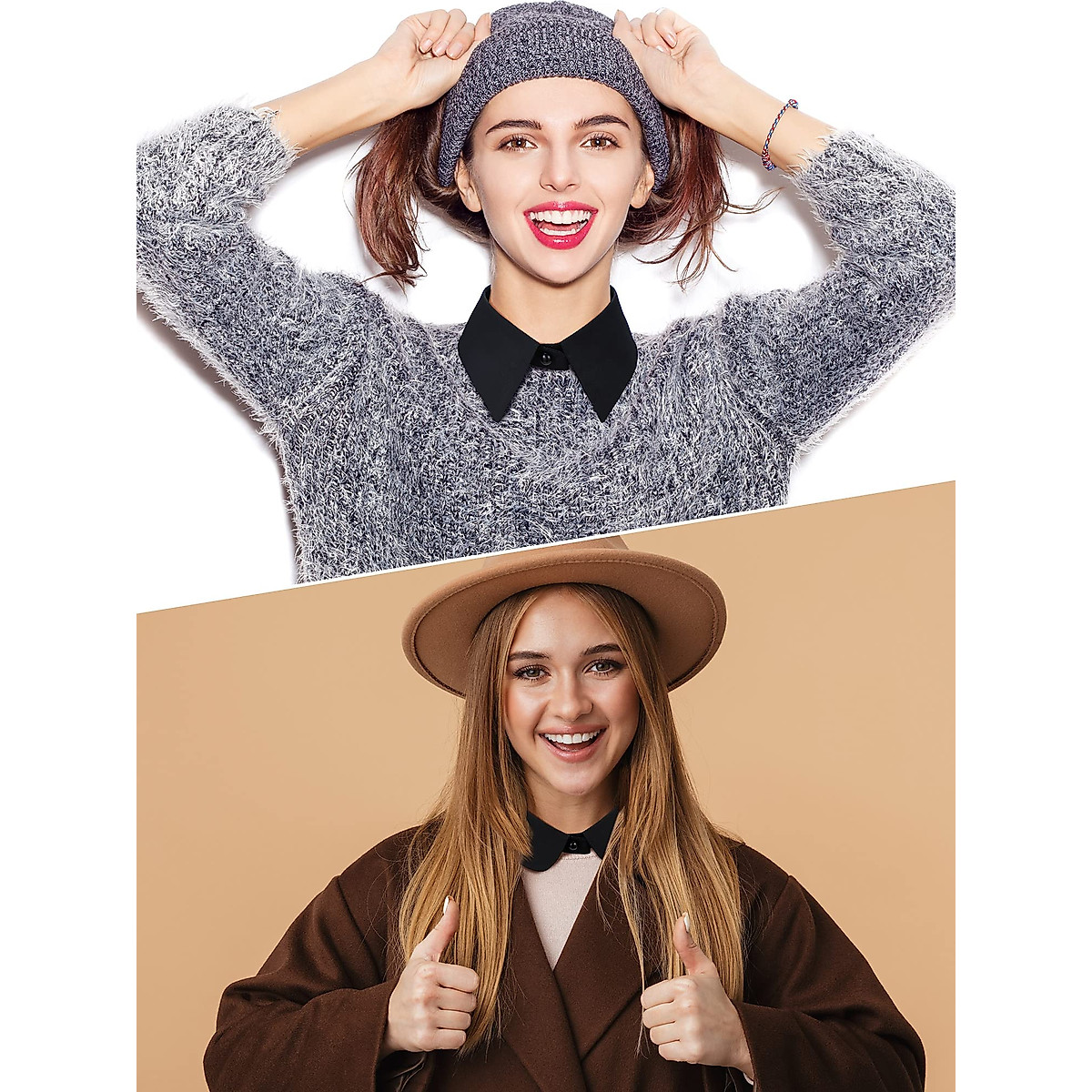 Giegxin 2 Pcs Dickey Rhinestones Fake Collar for Women Embellished Detachable Half Shirt Choker False Collar(Black, White,Simple Style)