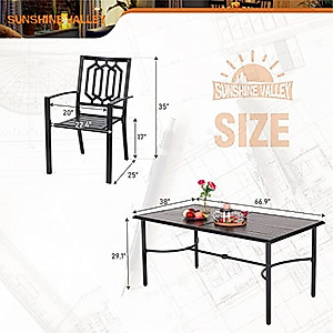 SUNSHINE VALLEY Outdoor Dining Sets 7 PCS, Patio Dining Chairs 6 PCS Metal Material 66.9X 38x29.1 Rounded Support Dining Table with 1.57” Umbrella Hole for Outdoor Kitchen Lawn Garden,Bistro,Deck.