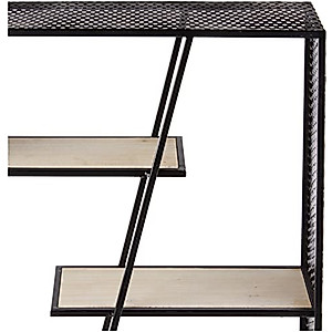 Admired By Nature Modern White Oak Wood Rectangular Mounted Metal Hanging Storage Floating Shelves, Black, ABN5E160-NTRL Wall Shelf