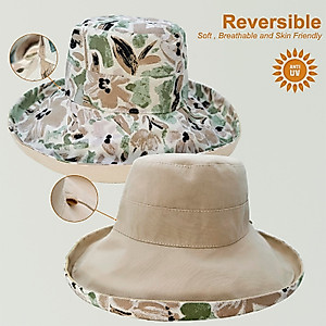 100% Cotton Women Sun Hats Wide Brim Gardening Bucket Hat Travel Sun Protection Packable Womens Beach Hat -Fold-UP Brim