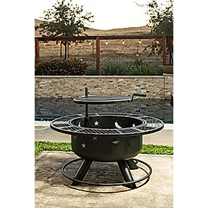 Bond Manufacturing 52124 Nightstar 32.7" Round Wood Burning Steel Fire Pit with Grill, Black