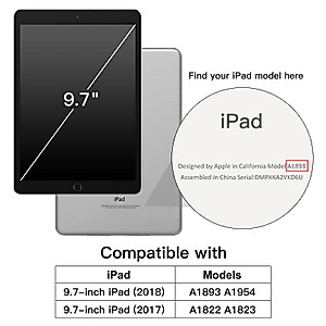 JETech Case for iPad 9.7-Inch (6th/5th Generation, 2018/2017) with Pencil Holder, Clear Transparent Back Shell Slim Stand Shockproof Tablet Cover, Auto Wake/Sleep (Black)