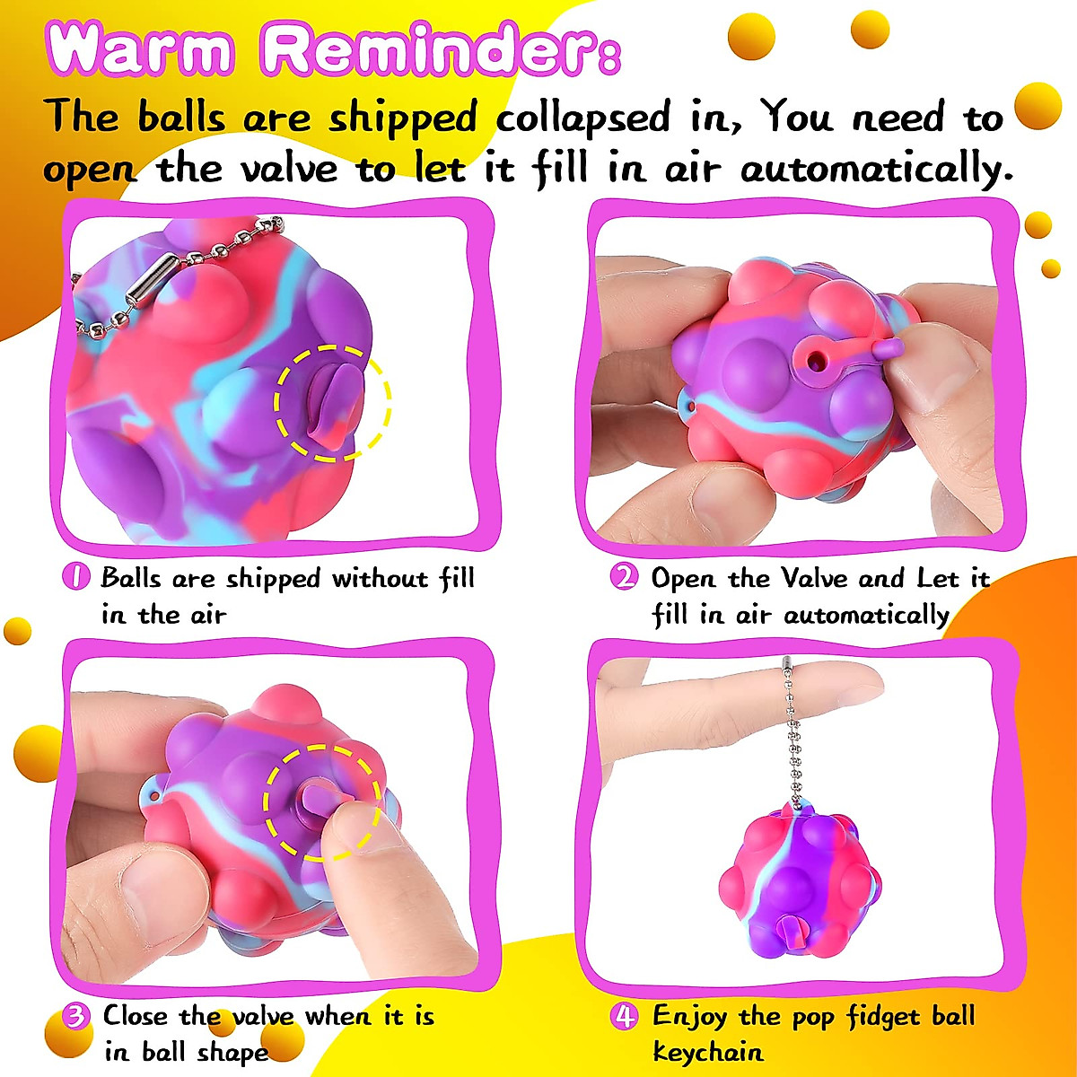 Inflatable Pop Ball Its Fidget Toys Bulk Easter Basket Stuffers for Kids 3D Stress Balls Birthday Party Favors for Kids Goodie Bag Stuffers Fidgets for Kids Prizes It Poppers Squeeze Sensory Toys 8PCS