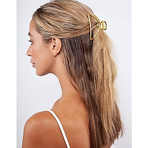 4 Pack Large Gold Hair Claw Clips for Women Thick Hair, Non-Slip Hair Catch Barrette Jaw Clamp, French Design Metal Cross Banana Hair Clips for Women and Girls, Valentines Gift