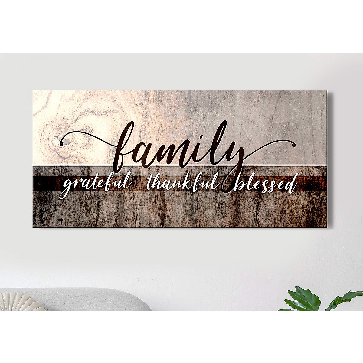 Sense Of Art | Family Grateful Thankful Blessed | Family Wall Decor | Christian Wall Decor | Family Signs | Blessed Wall Decor | Home Decorations (Brown, 42 x 19)