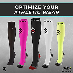 Rymora Compression Socks for Women and Men, Knee High Shin Splint Support Circulation Sock for Sports, Running, Cycling, Work, Pregnancy, Flight Travel - a Pair (Black, Large)