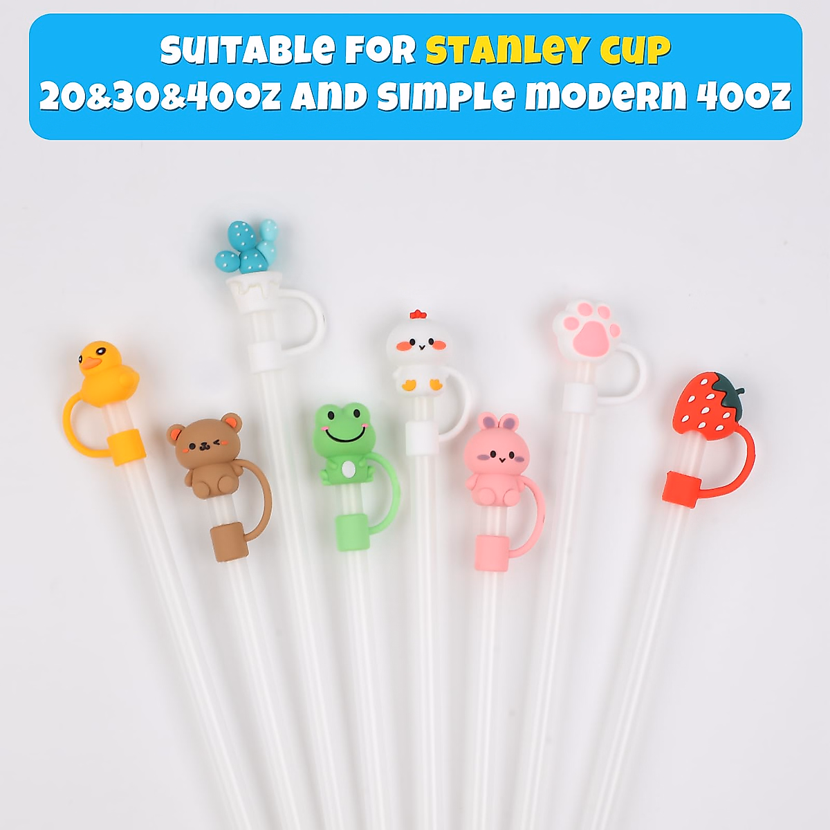 8Pcs Straw Covers Cap , Monkle Straw Topper Compatible with Stanley Cup & Simple Modern with Handle, Silicone Straw Tips 8-10mm for Stanley Accessories Drinking Straws Plug