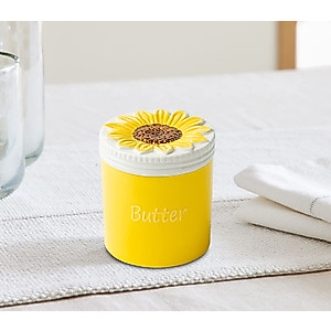 Sunflower Butter Crock Butter Keeper French Butter Dish Ceramic Cup Butter Holder With Water Line Non-Slip Design