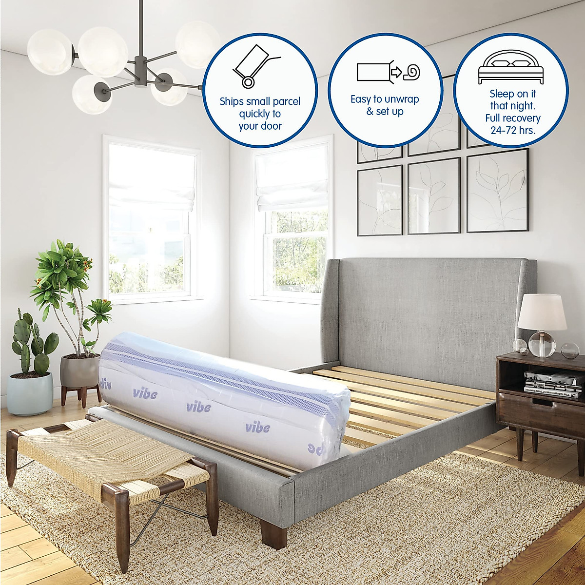 Vibe Gel Memory Foam Mattress, 12-Inch CertiPUR-US Certified Bed-in-a-Box, King, White
