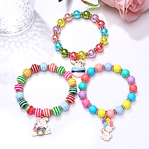 HEIDKRUEGER Beaded Bracelets Easter Charm Bracelet Set Rhinestone Colorful Bunny Egg Letter Beads Stretch Bracelets for Women Teen Girls Personalized Happy Easter Jewelry Gift