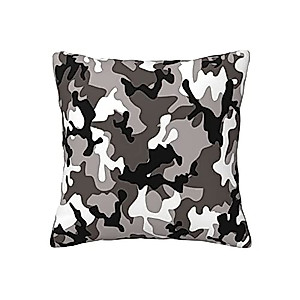 WURTON Black Grey White Camo Print Throw Pillow Covers, Soft Square Cushion Case,for Sofa, Couch,Bed Chair-18 X 18 Inch