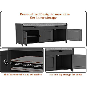 HOMEFORT 41.3" Shoe Bench with Lift Top Storage, Entryway Storage Bench with Cushioned Seat, Wooden End of Bed Bench, Shoe Cabinet Bench with Hidden Storage Space, for Bedroom, Hallway(Black)