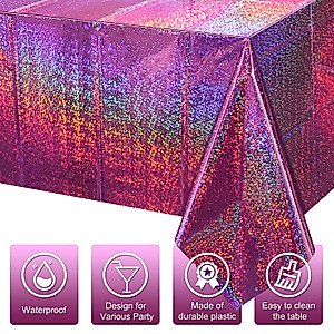 FunnyPars 3 Pack Pink Iridescent Table Cloth for Parties, Pink Plastic Shiny Laser Table Covers, Disposable Holographic Foil Tablecloth Iridescent Party Decorations for Girl Birthday Wedding, 54x108