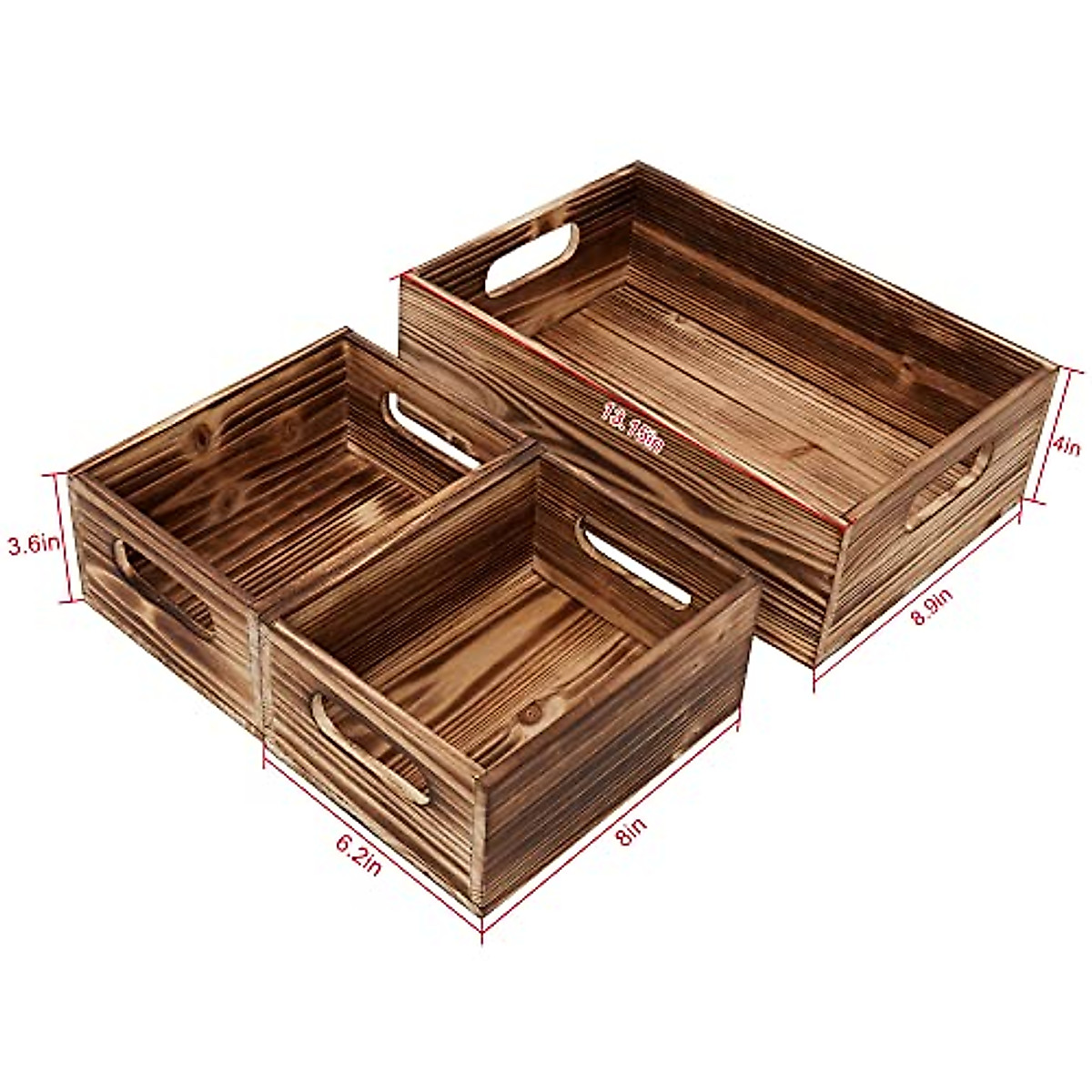 Wooden Crate Stackable Decorative Wood Crates set of 3 for Storage Display Rustic Nesting Box Basket Home Decoration Boxes Container Bin with Cutout Handles Farmhouse Decor with Natural Wood Aroma