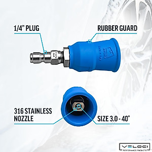 MTM Hydro Acqualine Stainless Steel Pressure Washer Nozzle Guard Holder Tips Protector with 1/4” Quick Coupler Plug, 40 Degrees 3.0