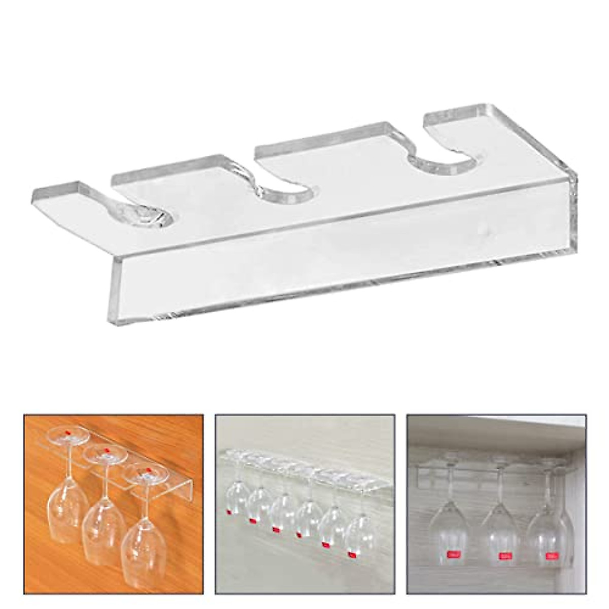 Cabilock 3 pcs Storage Transparent Wall-mounted Thickened Glasses Kitchen Wall Mounting Hanging Slot Rack Stemware Acrylic Cabinet Wine Hanger Cup Clear Barware Mounted for Bar Glass Under